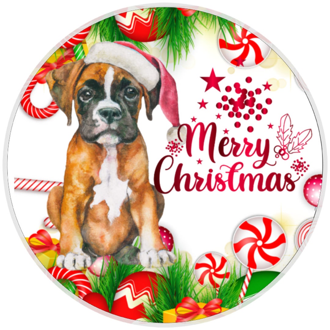 10” Christmas Boxer Dog Sign, Metal Wreath Sign, Home Decor - Etsy