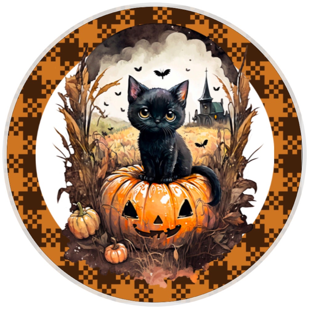 10” Spooky Black Cat Sign, Halloween Wreath Sign, Home Decor - Etsy