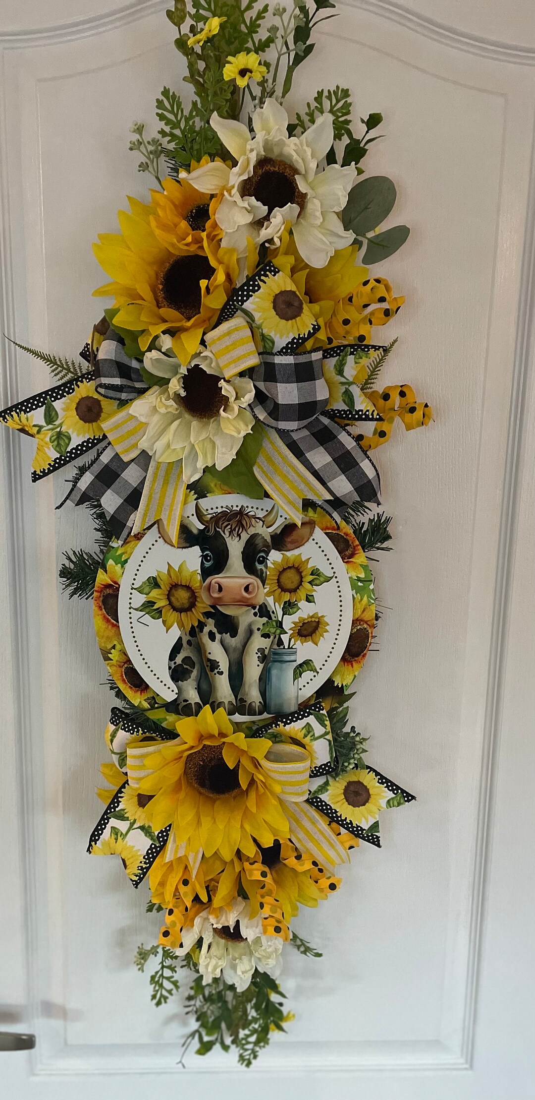 40 Inch Large Sunflower Cow Swag Door Wreath - Etsy