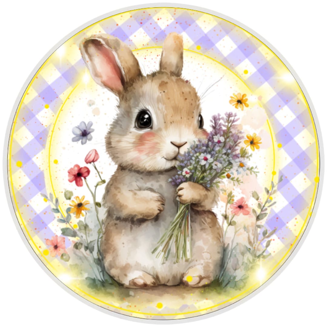 10 Checkered Bunny Sign, Metal Wreath Sign, Home Decor - Etsy
