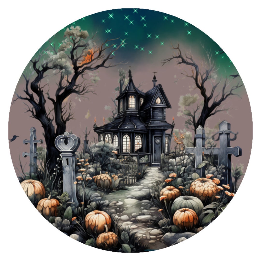 10” Haunted House Halloween Sign, Wreath Sign, Metal Sign, Home Decor ...
