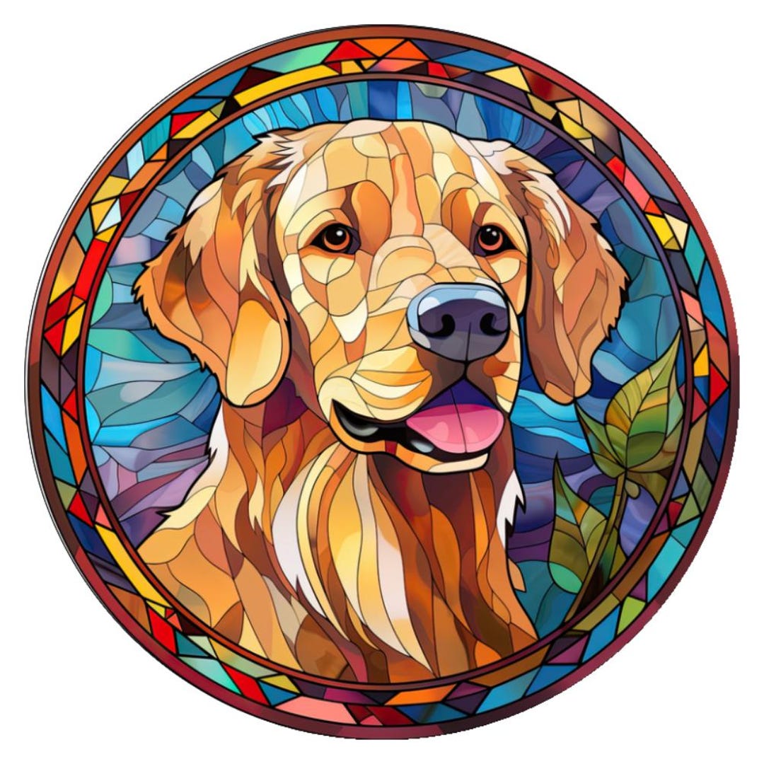 10” Golden Retriever Stained Glass Look Sign, Metal Wreath Sign, Home ...