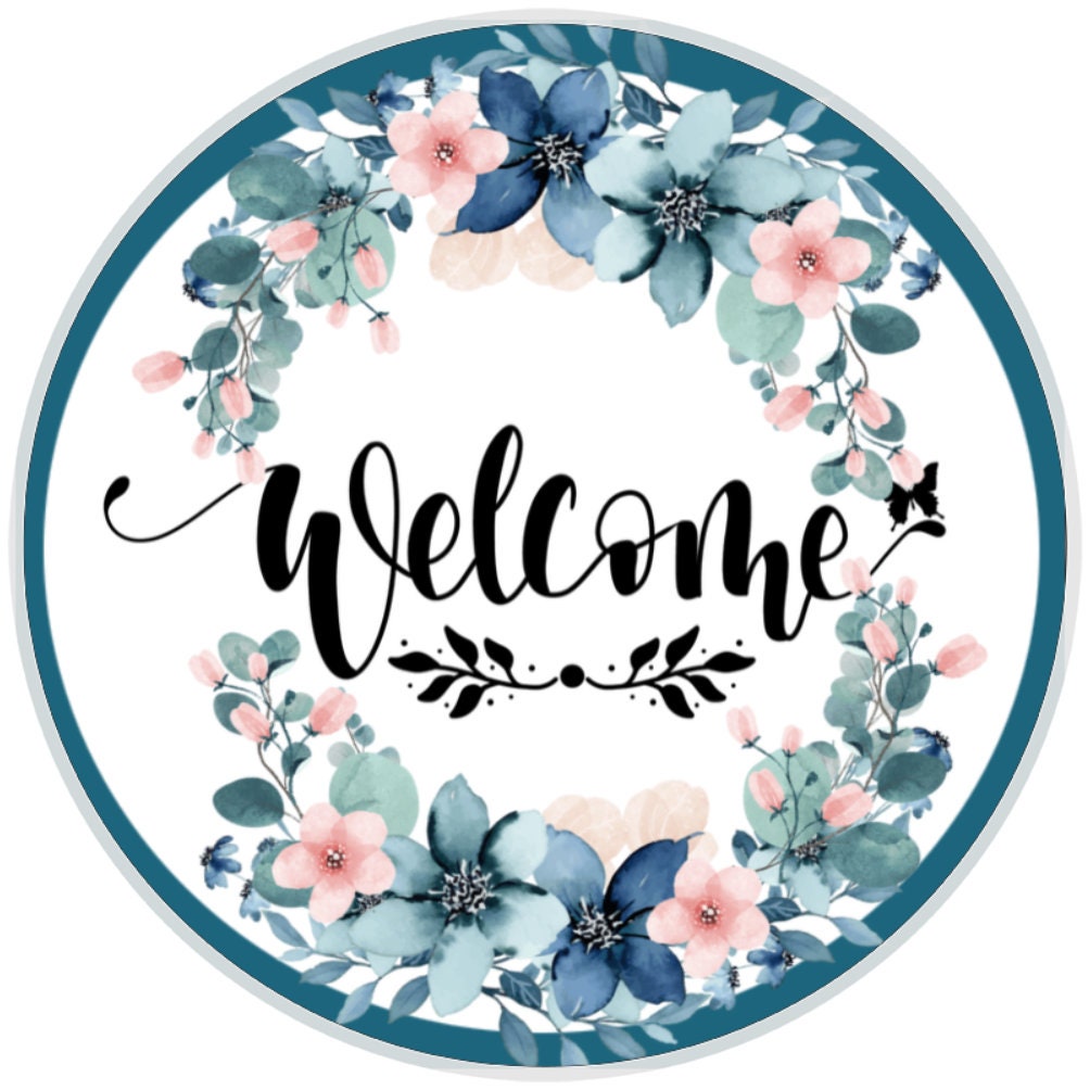 10” Blue Floral Welcome Sign, Wreath Sign, Home Decor - Etsy