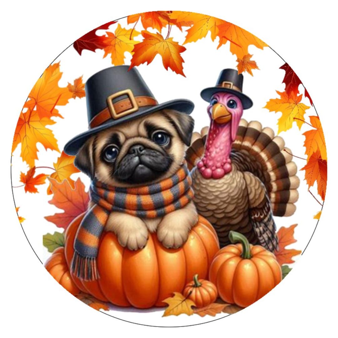 10” Pug Thanksgiving Turkey Sign, Wreath Sign, Home Decor - Etsy