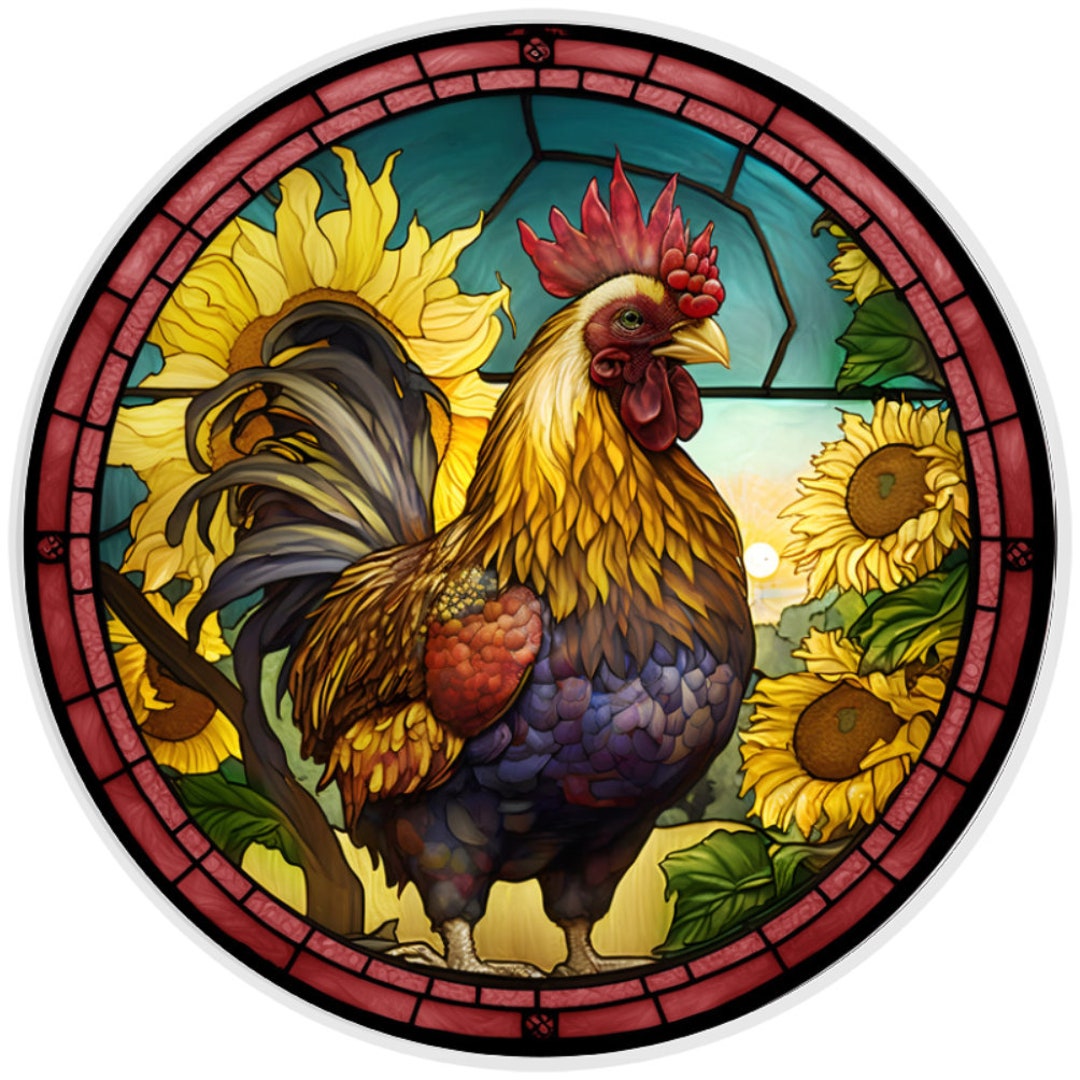 10 “ Stained Glass Look Rooster Sign, Metal Wreath Sign, Home Decor - Etsy