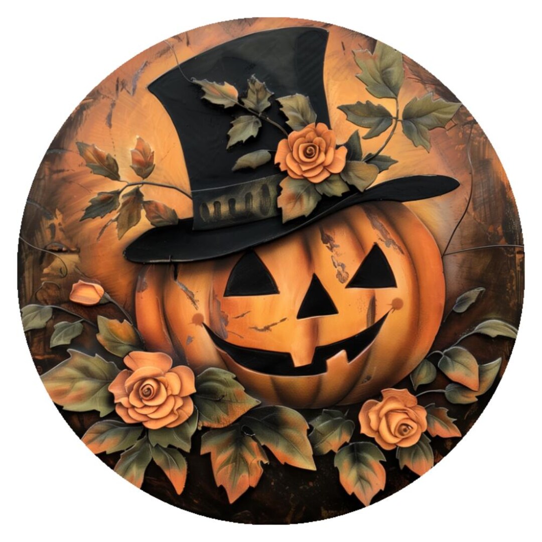 10” Top Hat Pumpkin Sign, Halloween Wreath Sign, Home Decor - Etsy