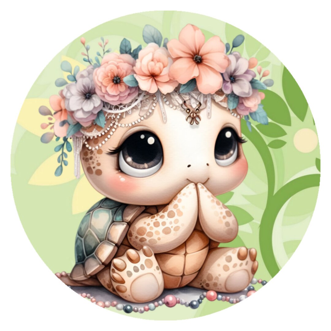 10” Praying Boho Floral Turtle Sign, Wreath Sign, Home Decor, Metal ...