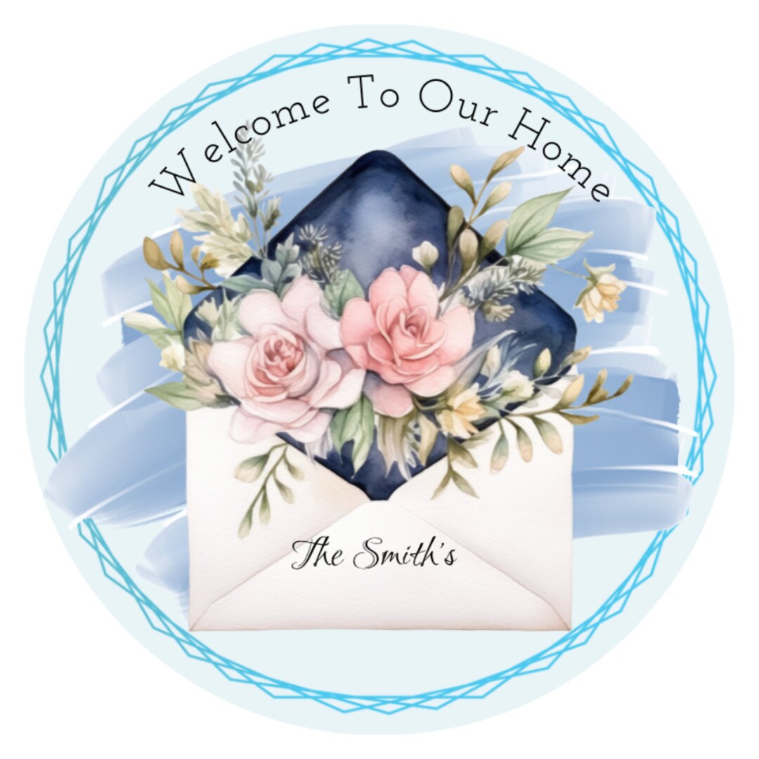 10” Personalized Welcome Blue Sign, Metal Sign, Wreath Sign, Home Decor ...