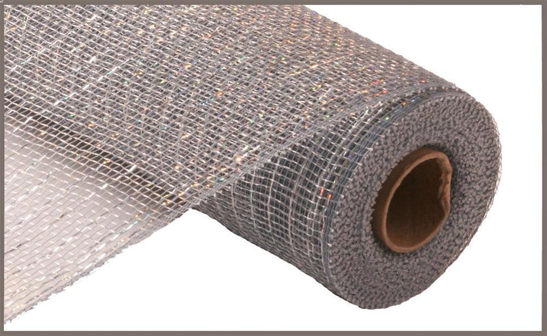 Platinum With Silver Deco Mesh -10 Inches X 10yards, Poly Deco Mesh ...