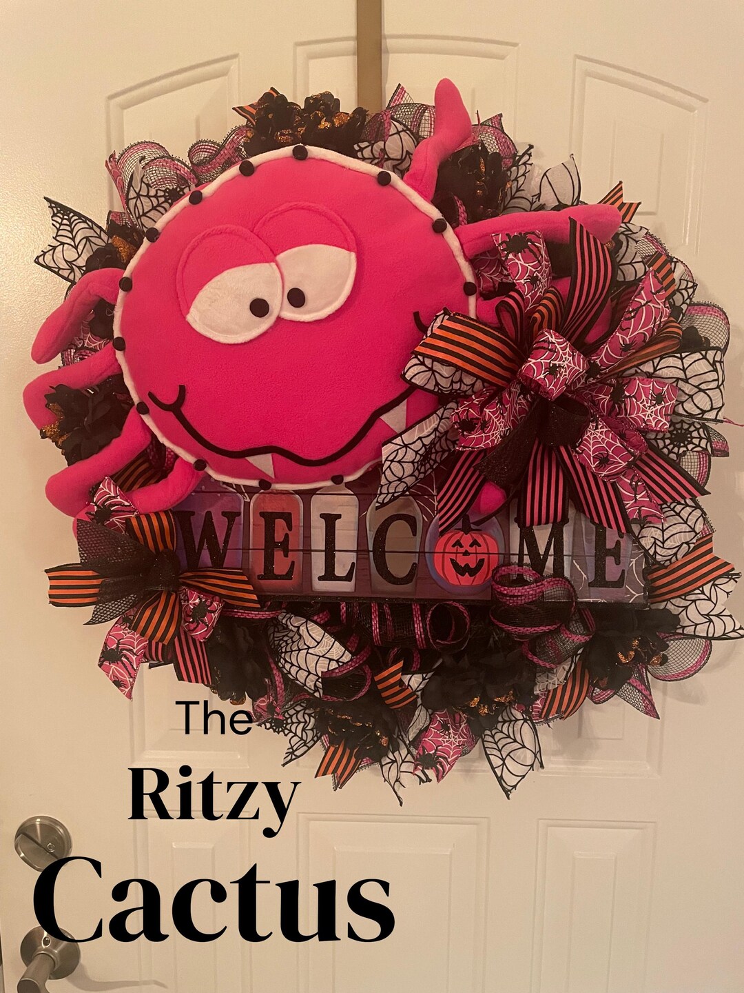 Hot Pink Spider Welcome Halloween Wreath Door Decoration 24 Inches ...