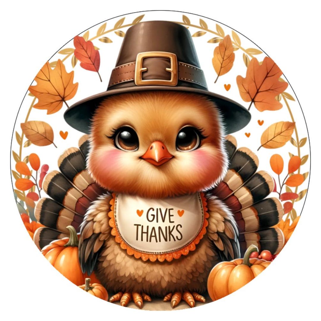 10” Turkey Give Thanks Thanksgiving Sign, Wreath Sign, Metal Sign, Home ...