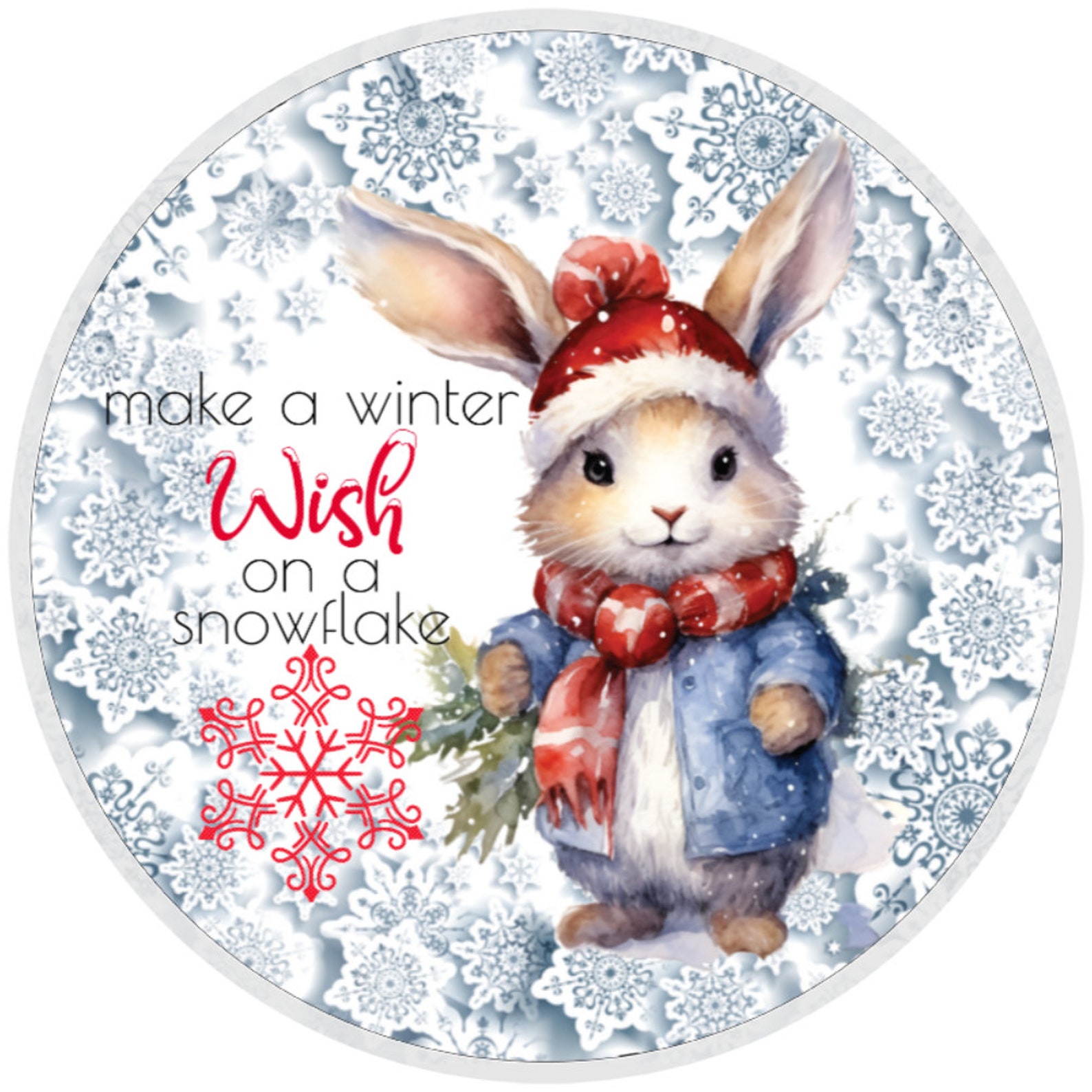 10” Bunny Winter Wish Snowflake Sign, Wreath Metal Sign, Home Decor - Etsy