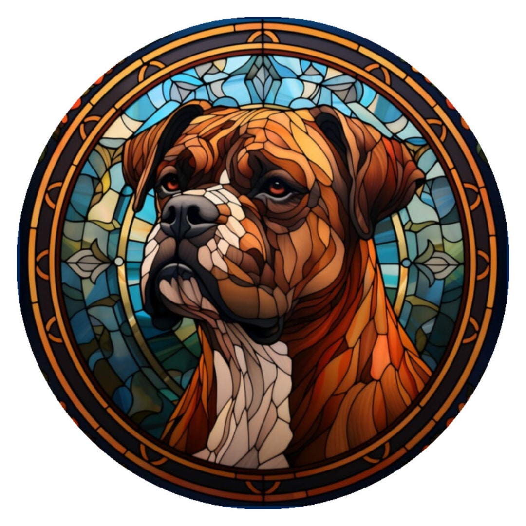 10” Boxer Dog Stained Glass Look Sign, Metal Wreath Sign, Home Decor - Etsy