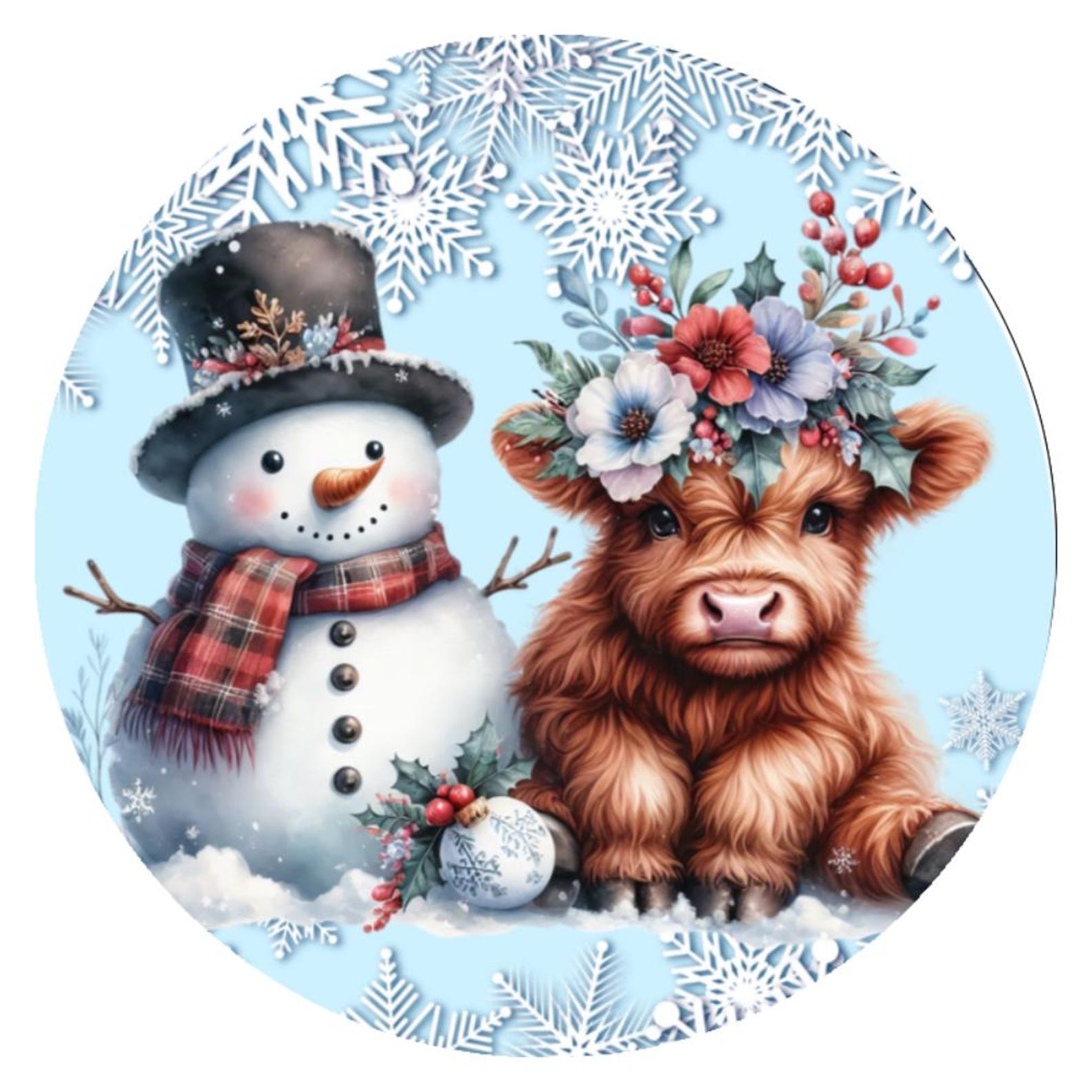 10” Highland Cow Snowman Sign, Wreath Sign, Metal Sign, Home Decor - Etsy