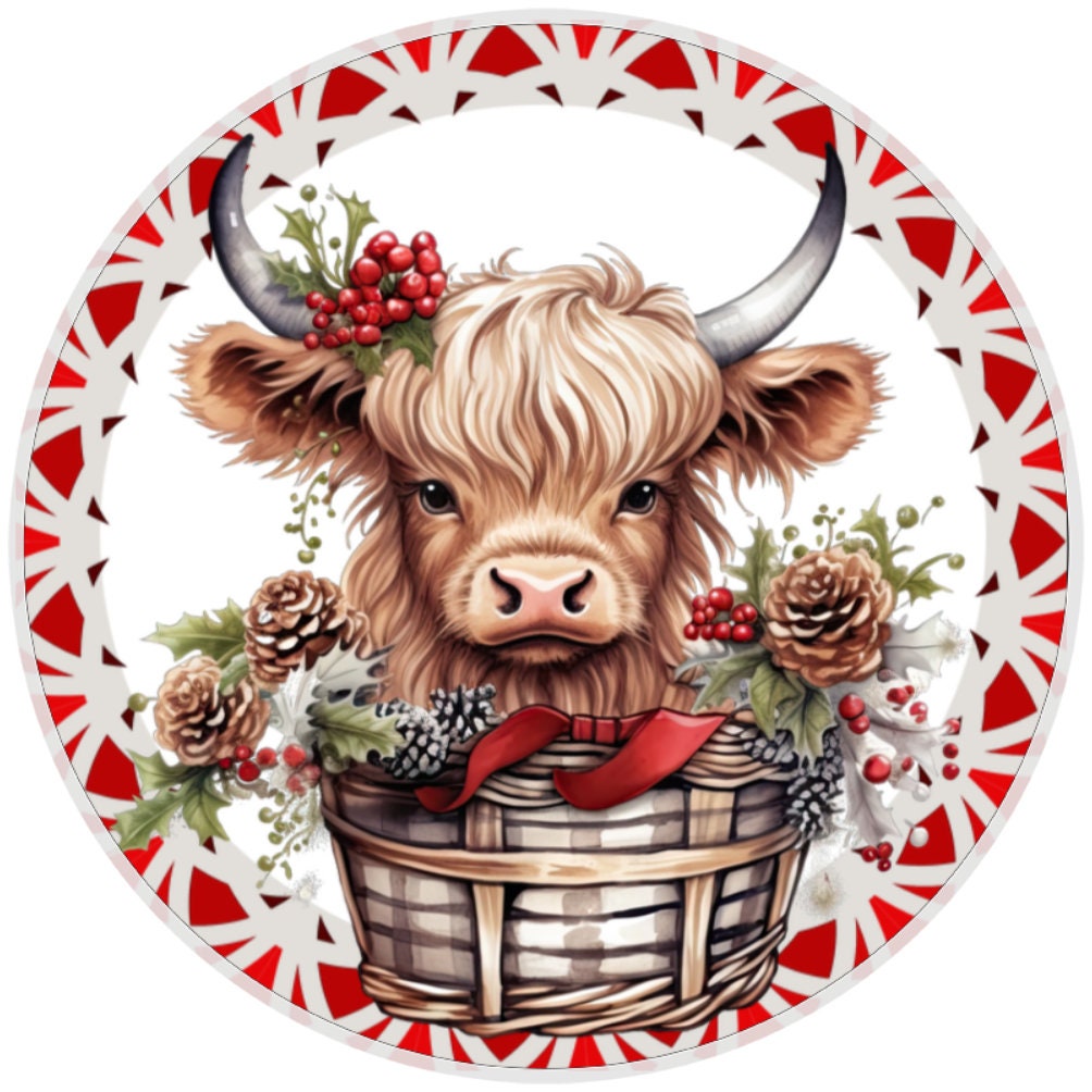 10” Highland Cow Christmas Wreath Sign, Metal Wreath Sign, Home Decor ...