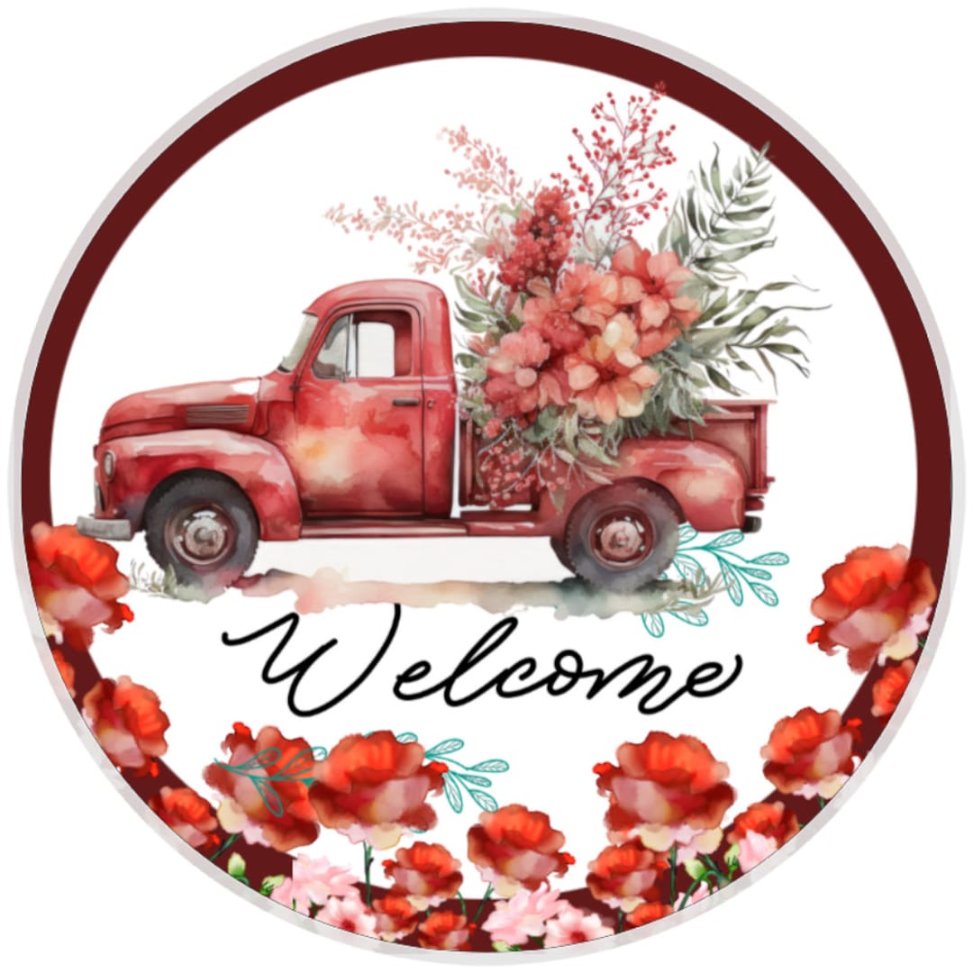 10” Red Floral Poppy Truck Sign, Wreath Sign, Home Decor - Etsy