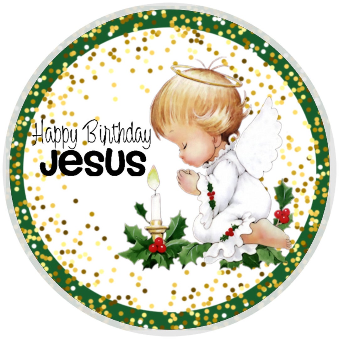 10” Happy Birthday Jesus Angel Sign, Wreath Sign, Home Decor - Etsy