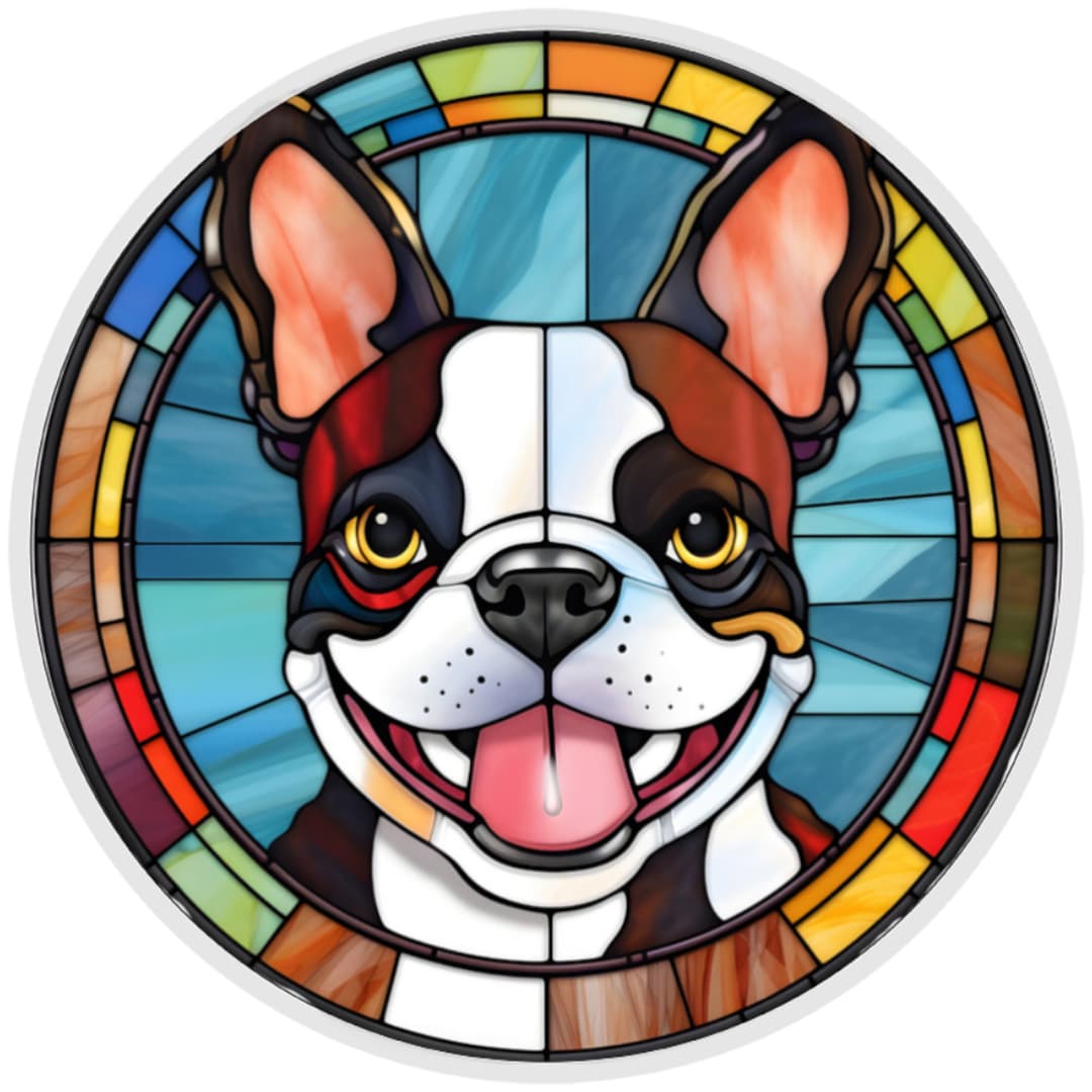 10” Frenchie Dog Stained Glass Look Sign, Metal Wreath Sign, Home Decor ...