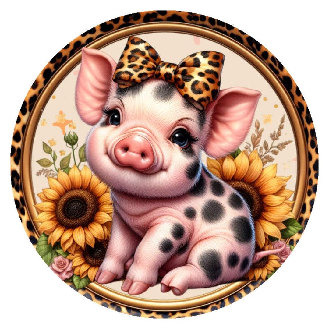 10” Leopard Bow Pig Sign, Metal Wreath Sign, Home Decor - Etsy