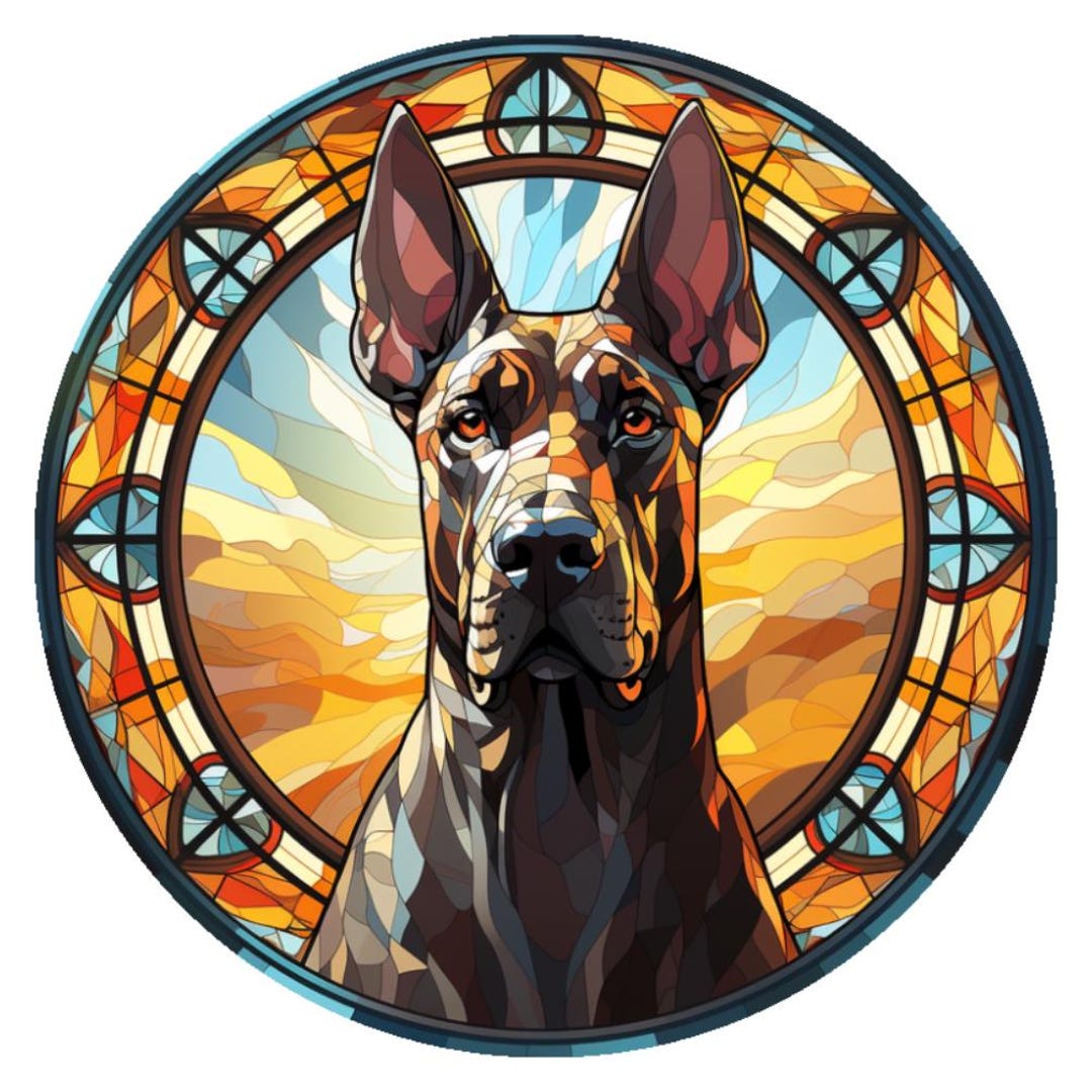 10” Great Dane Dog Stained Glass Look Sign, Metal Wreath Sign, Home ...