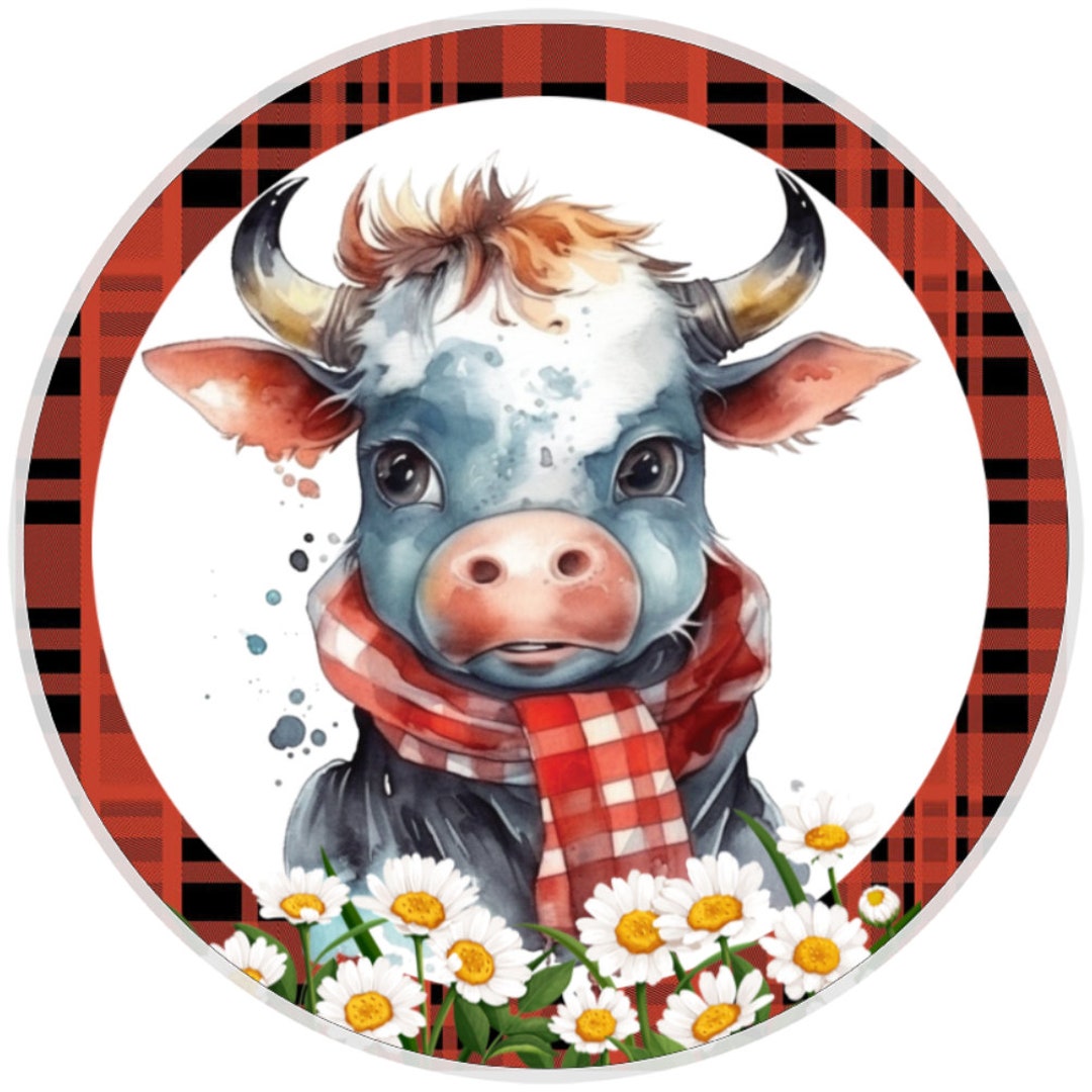 10” Plaid Daisy Cow Sign, Wreath Sign, Home Decor - Etsy