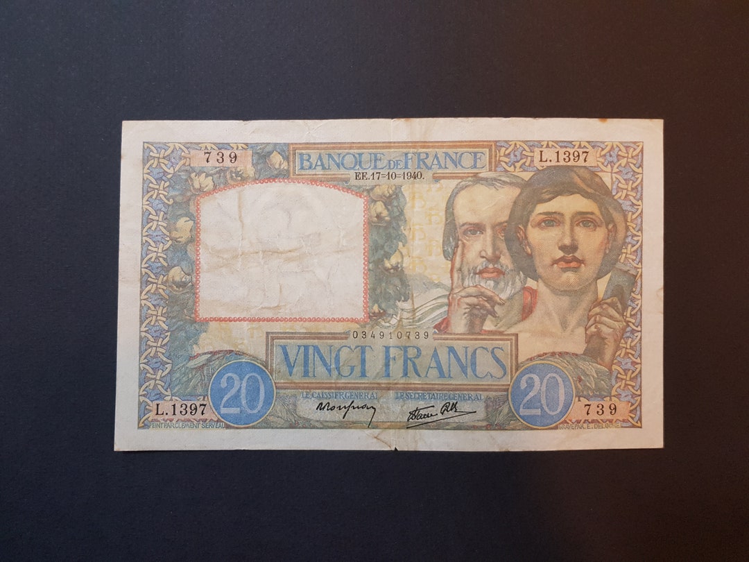 Vintage 1940 French Banknote, 20 Francs, Travail Et Science - Etsy