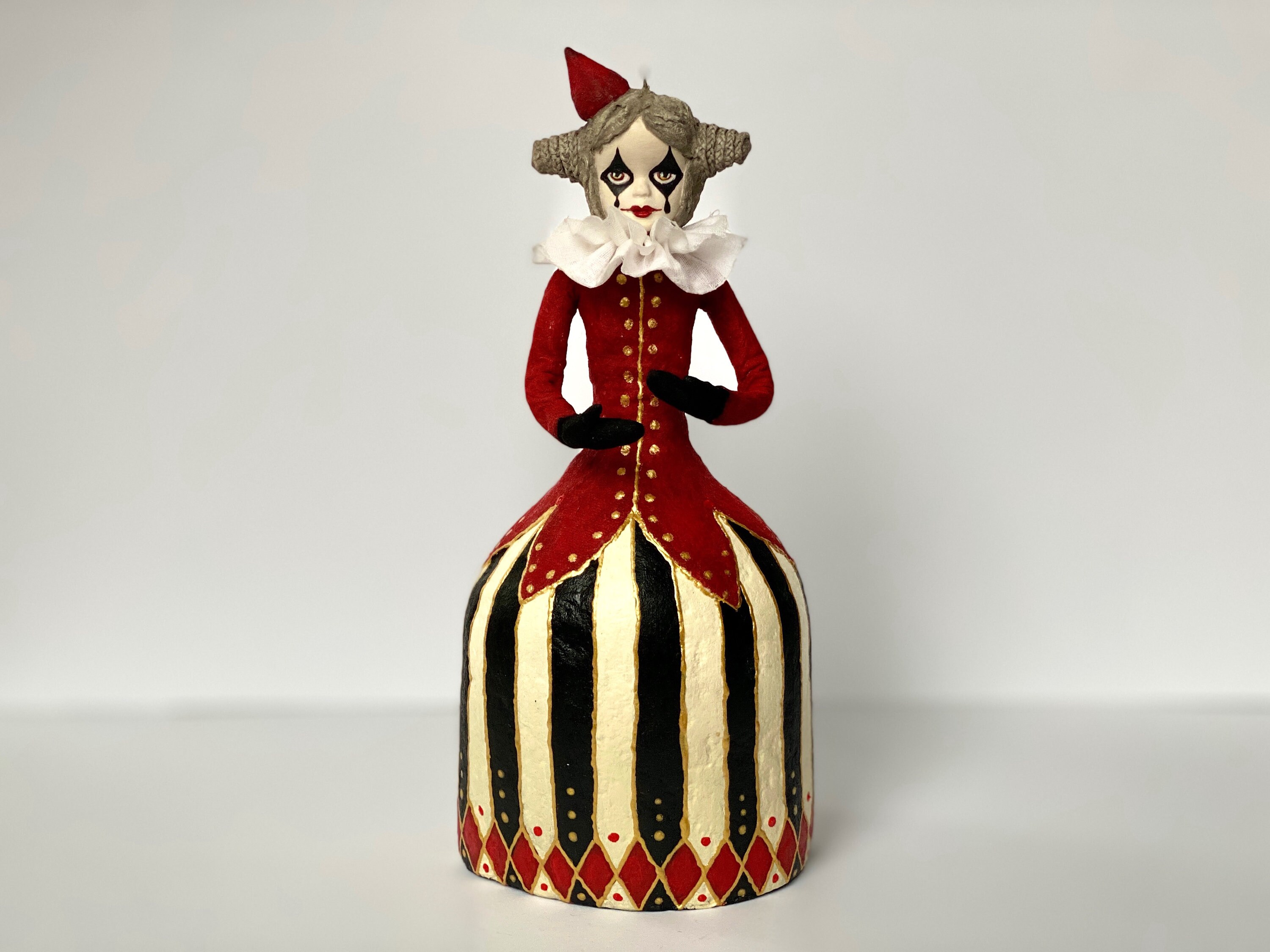 Miss Harlequin, Theatrical Medieval Carnival, Clown Doll, Spun Cotton ...