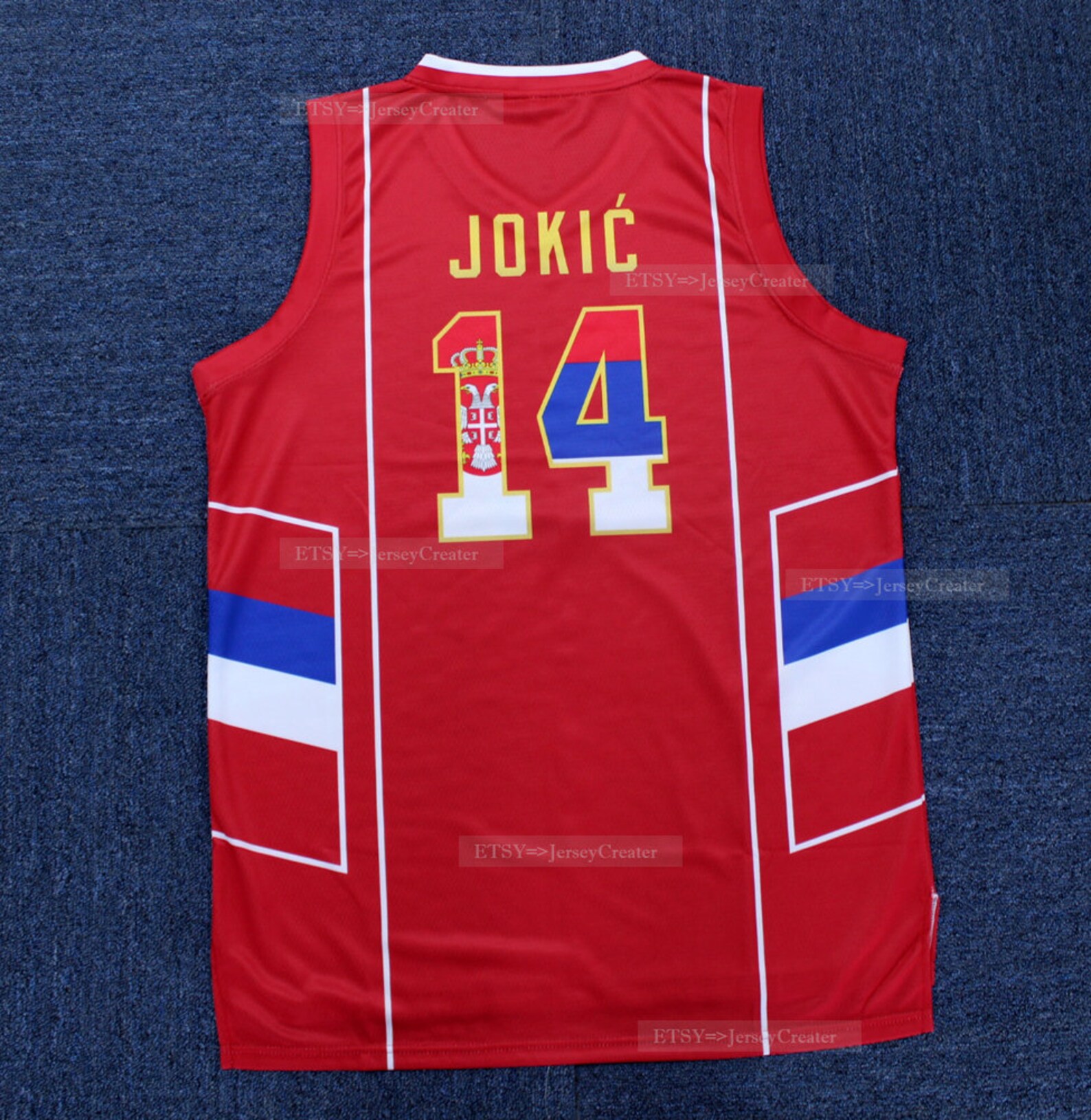 Design Jokic Jokić #14 Team Serbia Basketball Jersey Red With Flag ...
