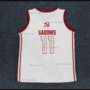 Throwback Arvydas Sabonis #11 Team CCCP Russia Basketball Jersey;top ...
