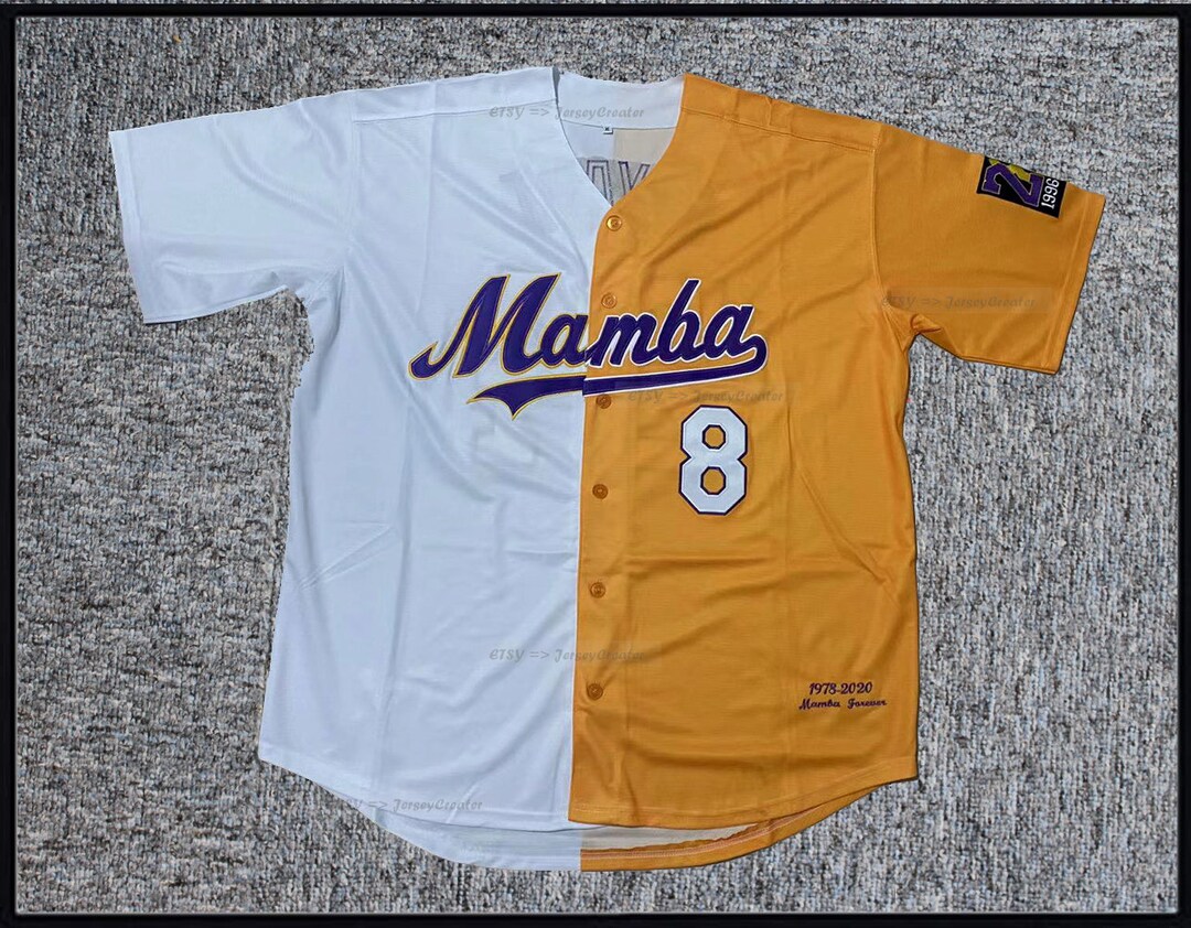 Design Mamba #8 #24 Legend Baseball Jersey White&yellow Split Top Sewn ...