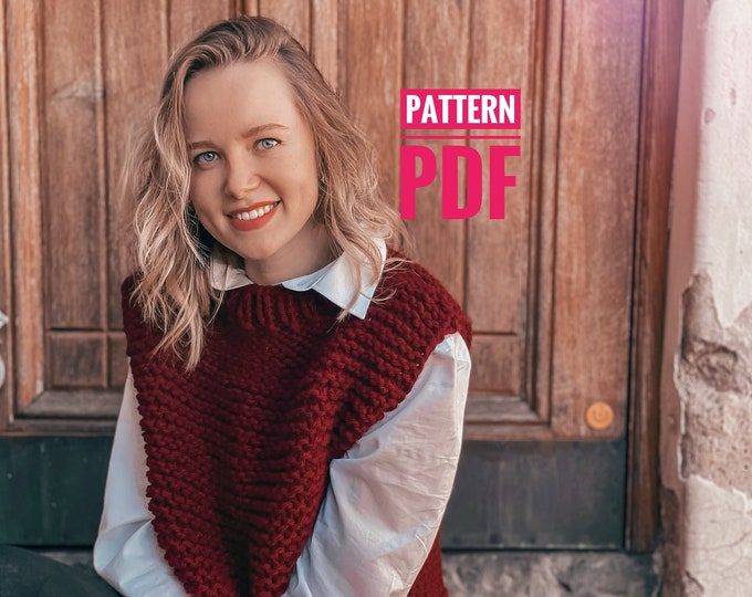 PATTERN Easy Knit Chunky Vest Pattern Beginner Knitting Vest Oversized ...