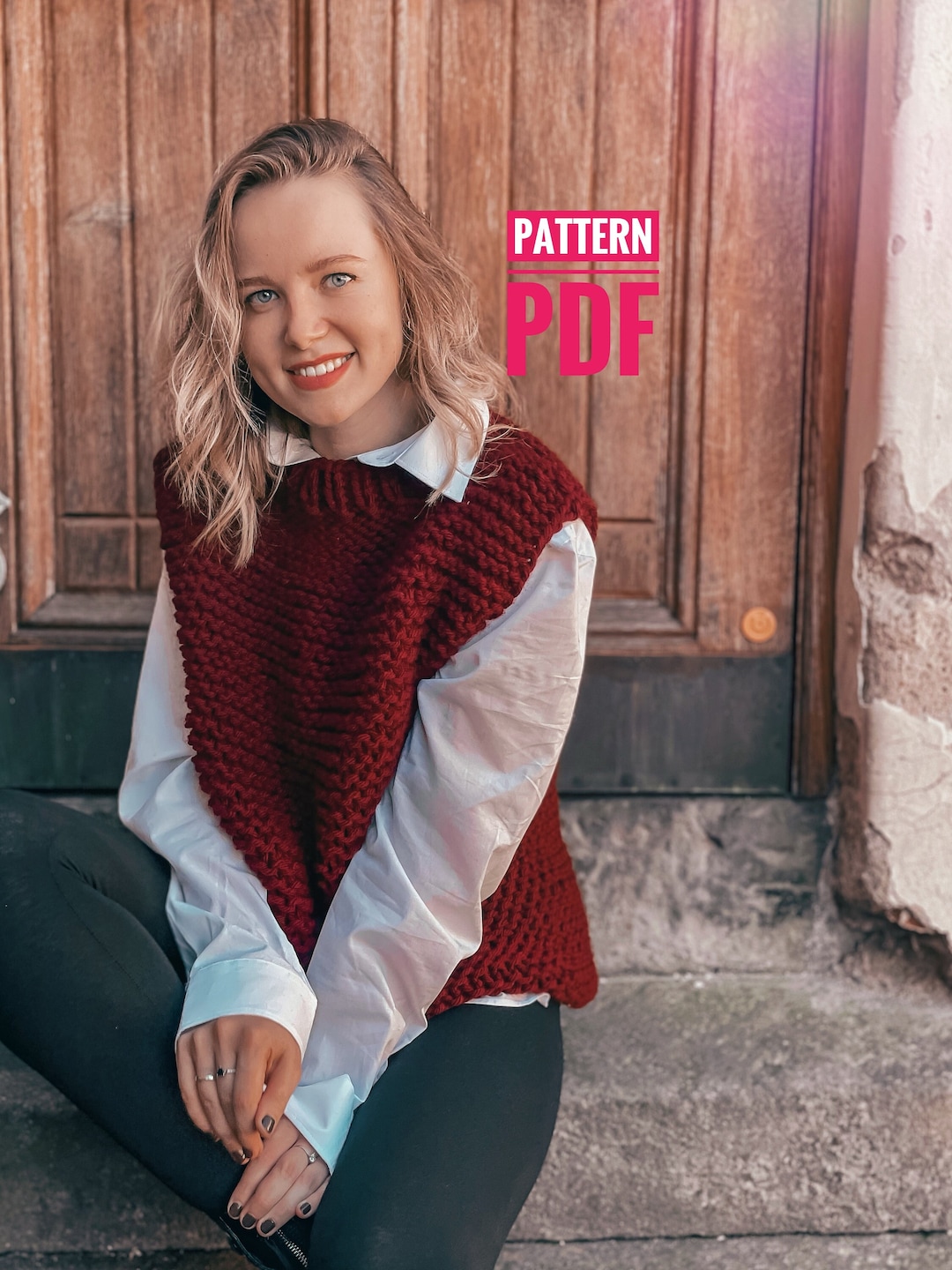 PATTERN Easy Knit Chunky Vest Pattern Beginner Knitting Vest Oversized ...
