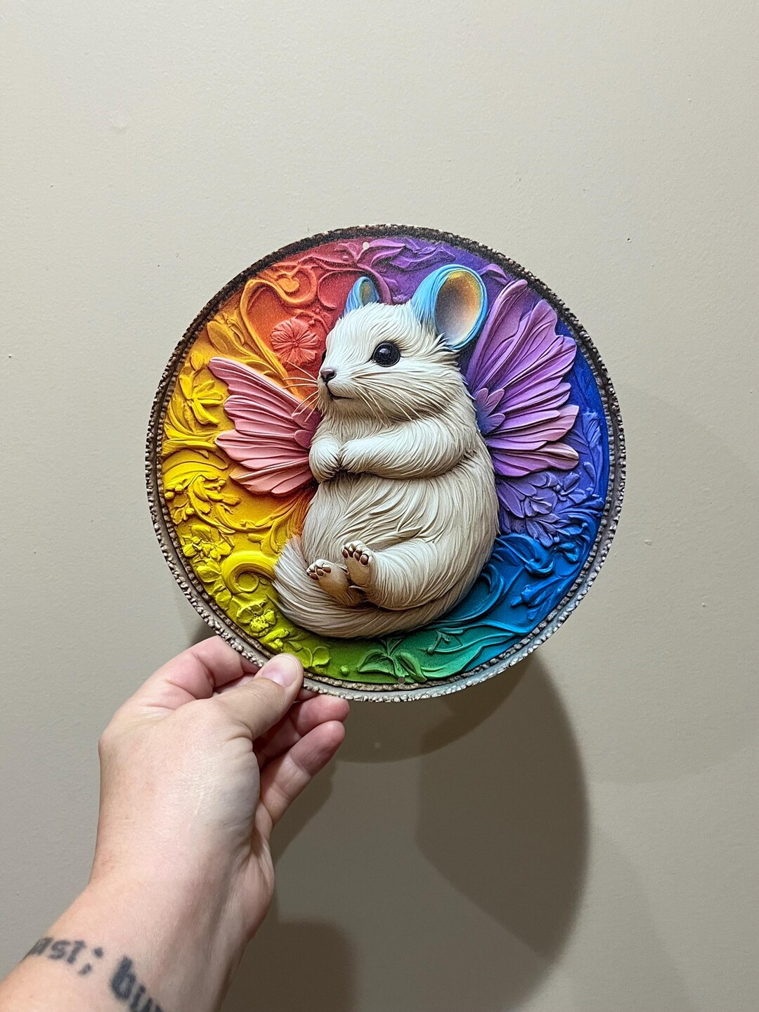 3d-look Chinchilla With Butterfly Wings & Rainbow -- Metal Chinchilla ...