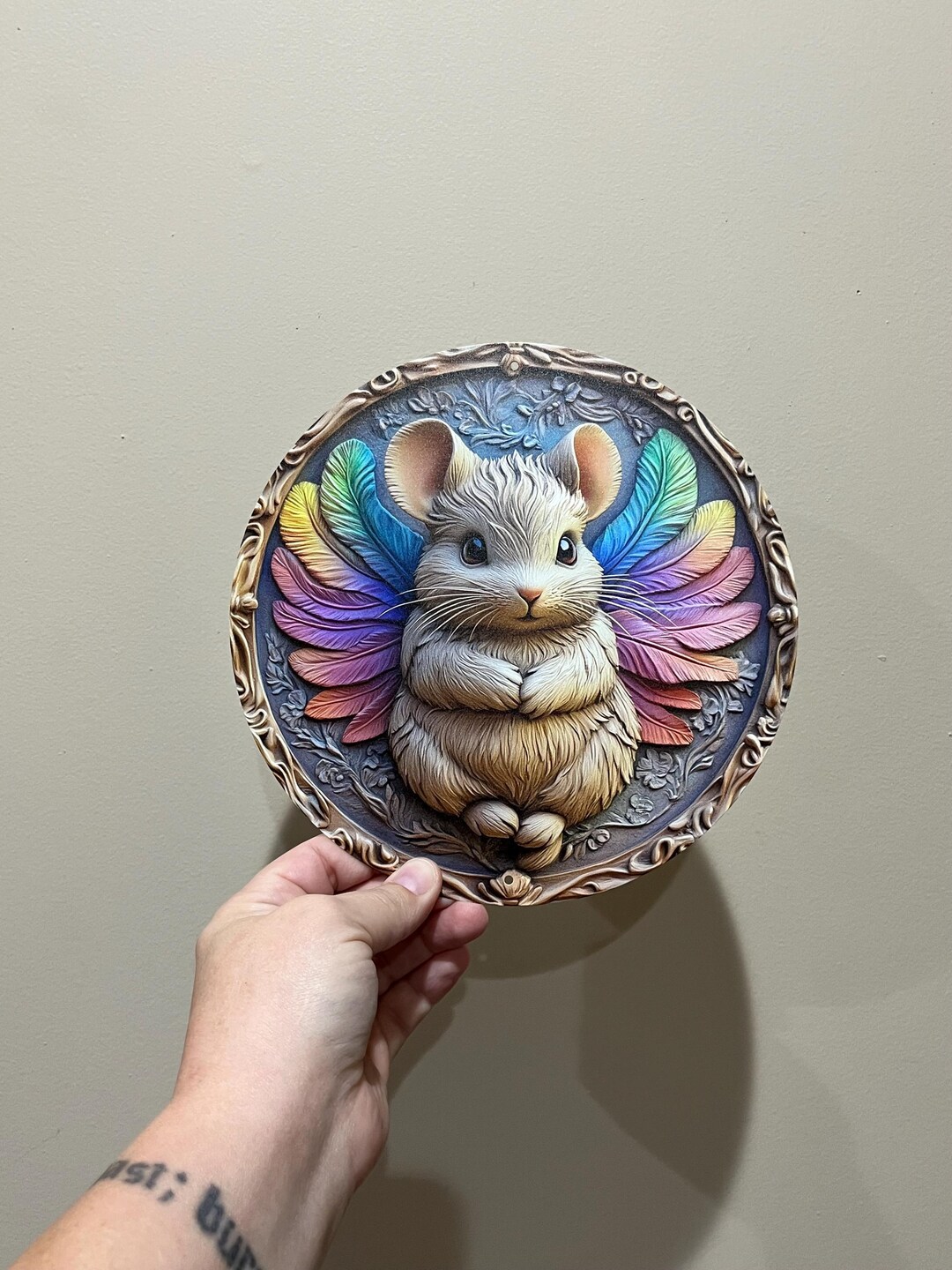 3d-look Chinchilla With Rainbow Feather Wings -- Metal Chinchilla Sign ...