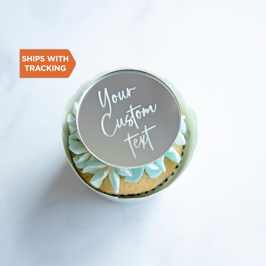Custom Text Cupcake Topper | Personalized Text Wood Acrylic Cupcake ...