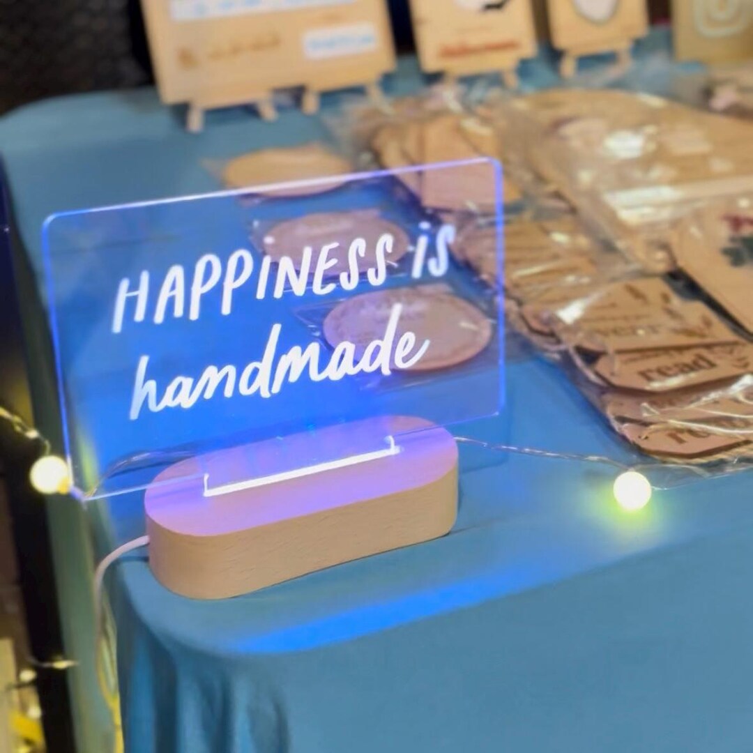 Custom LED Acrylic Logo Sign With Wooden Base | Business Logo for ...
