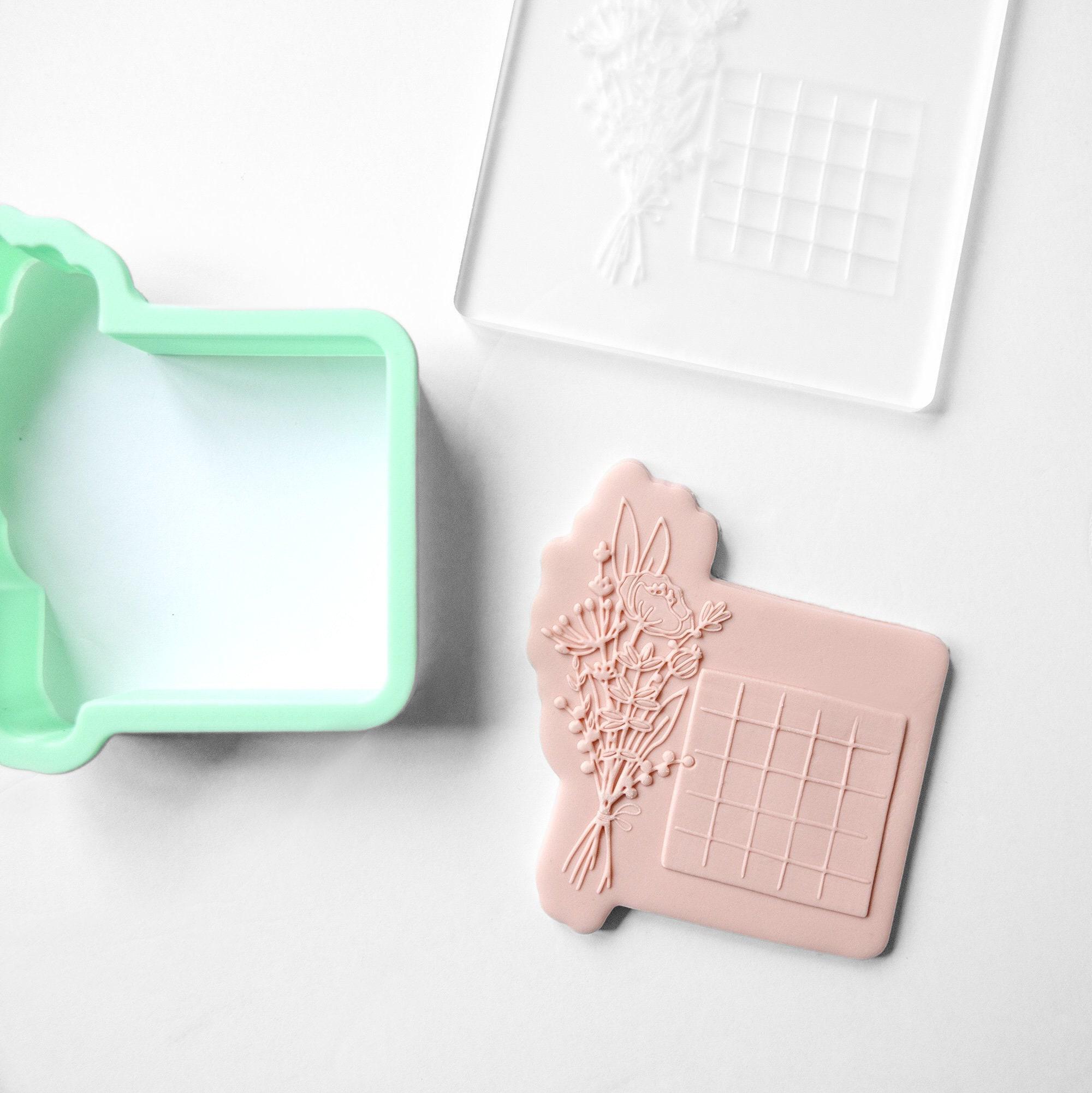Floral Square Save the Date Fondant Embosser Stamp and Cutter | Wedding ...
