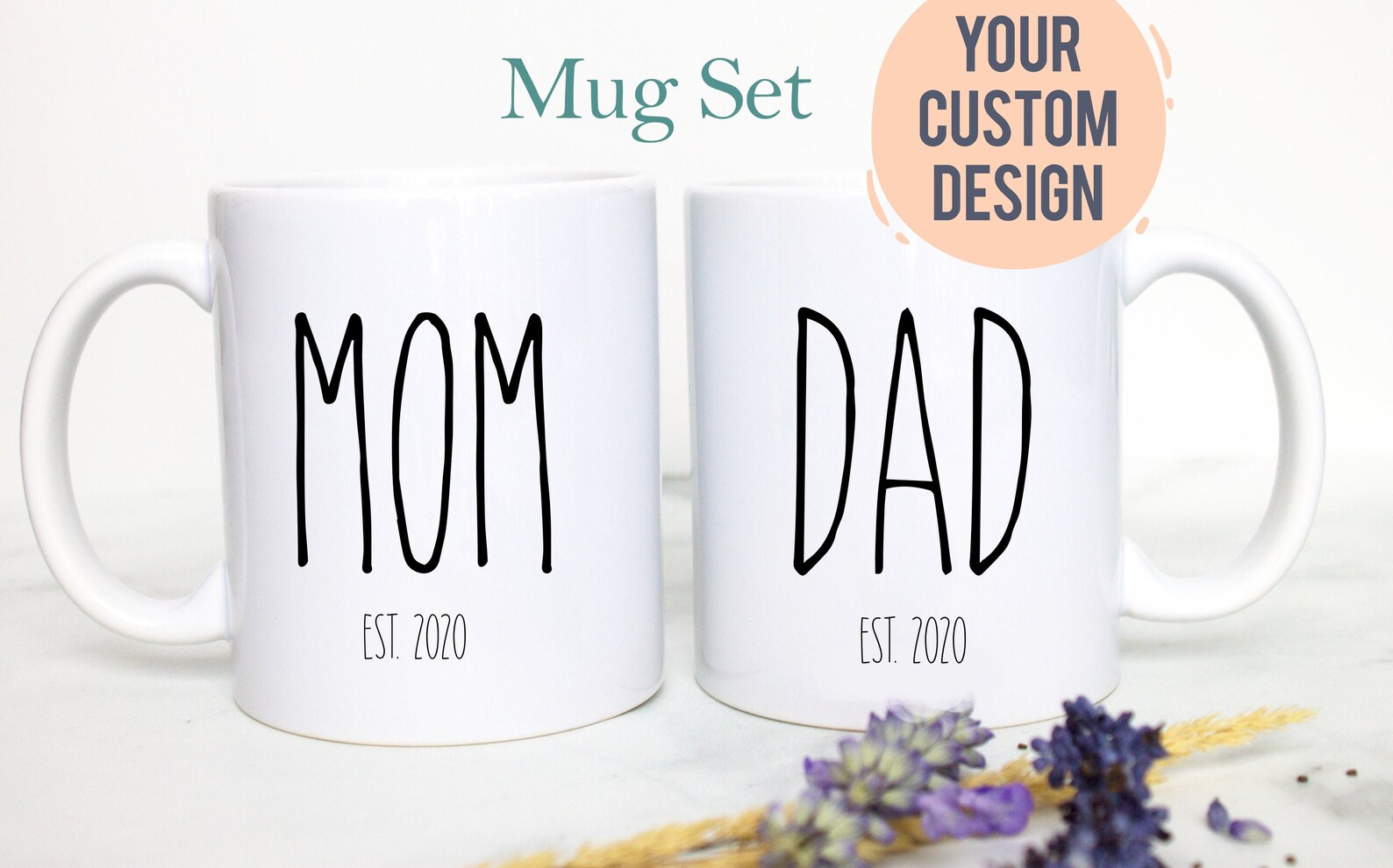 Mom and Dad Mug Set EST 7 Dad Announcement Dad to Be New | Etsy
