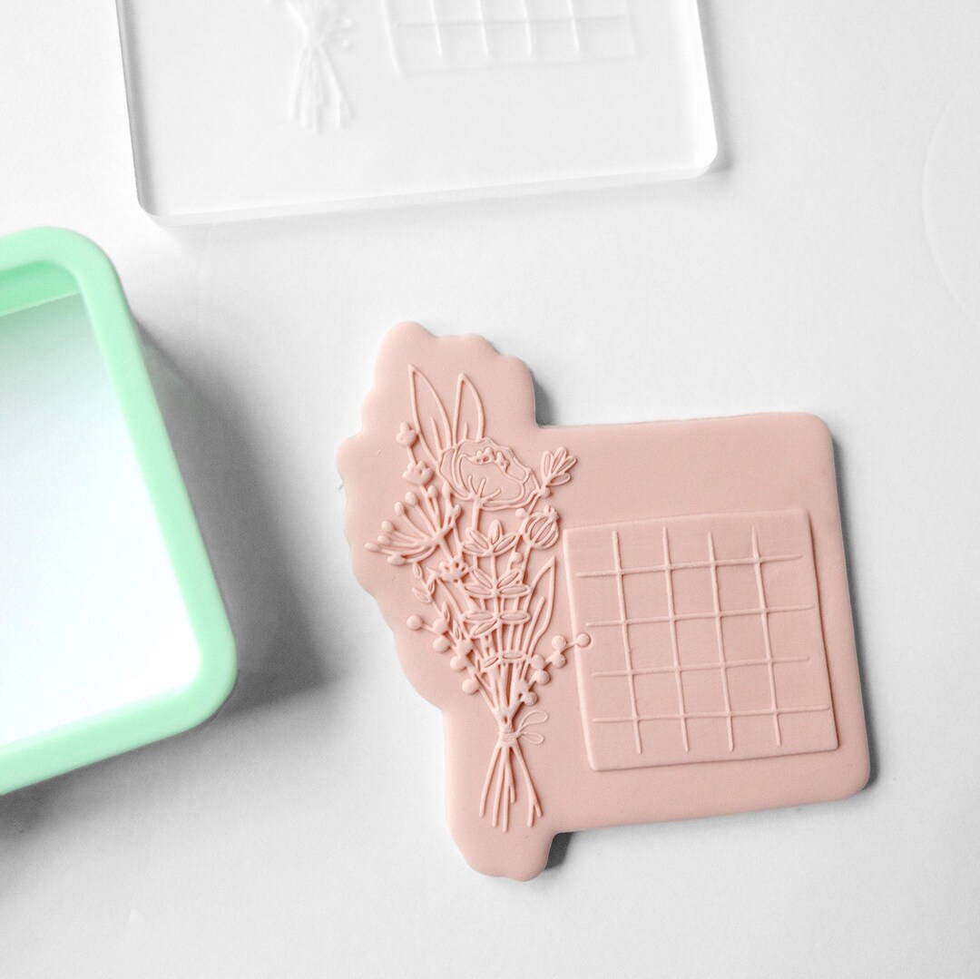 Floral Square Save the Date Fondant Embosser Stamp and Cutter | Wedding ...