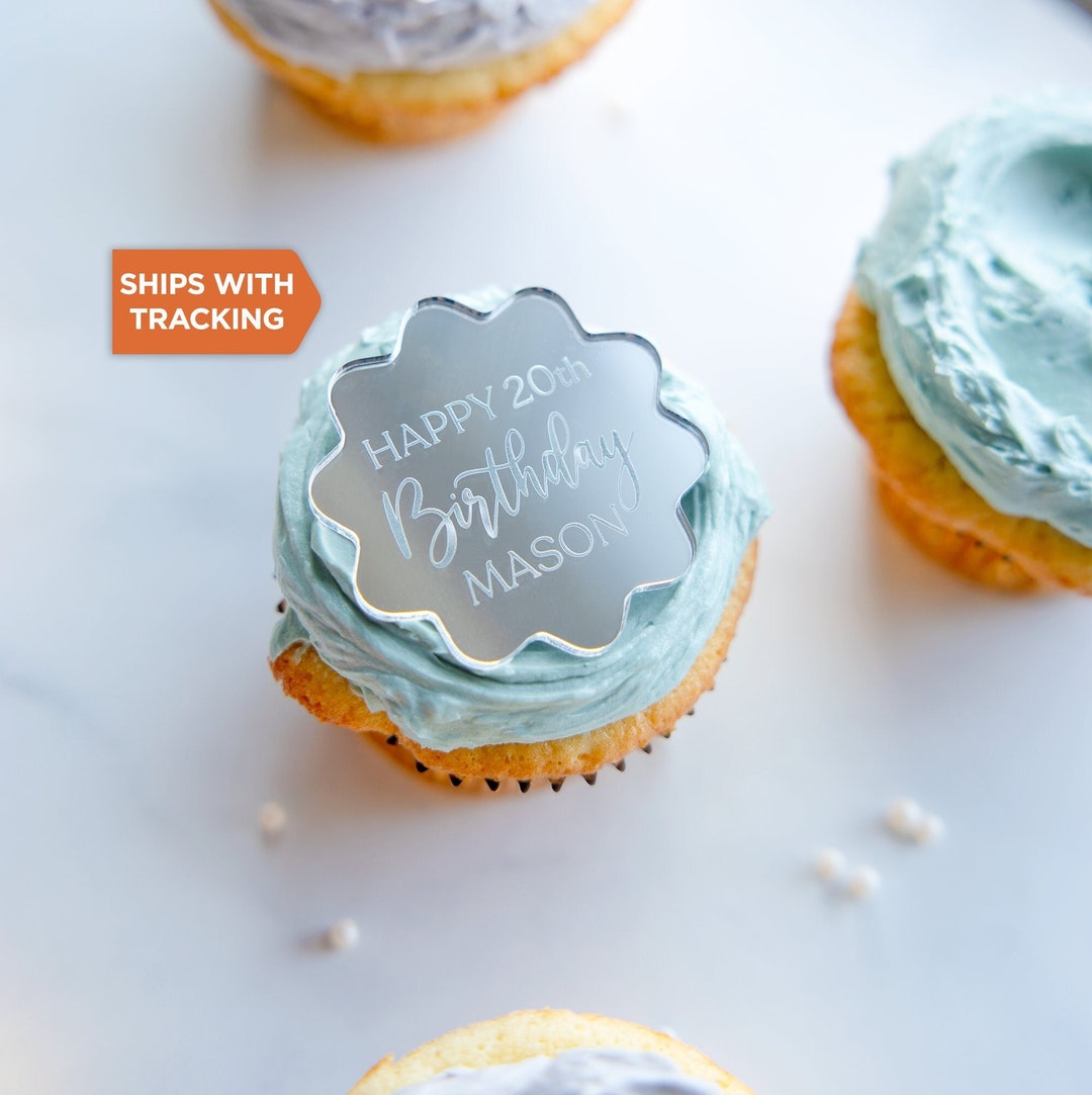 Custom Happy Birthday Cupcake Topper Personalized Birthday Wood Acrylic ...