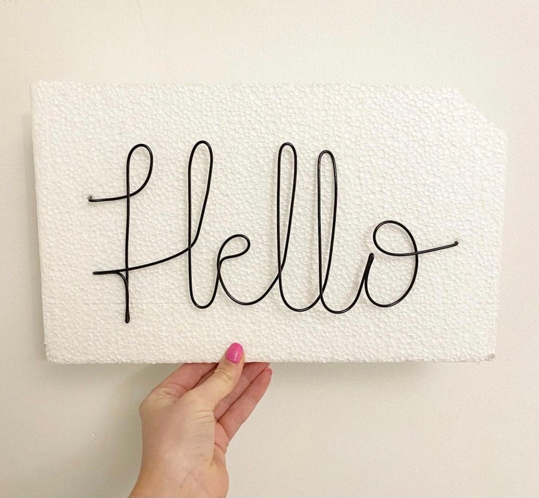 Letrero de alambre "Hola": Arte de pared hecho a mano para colgar ...