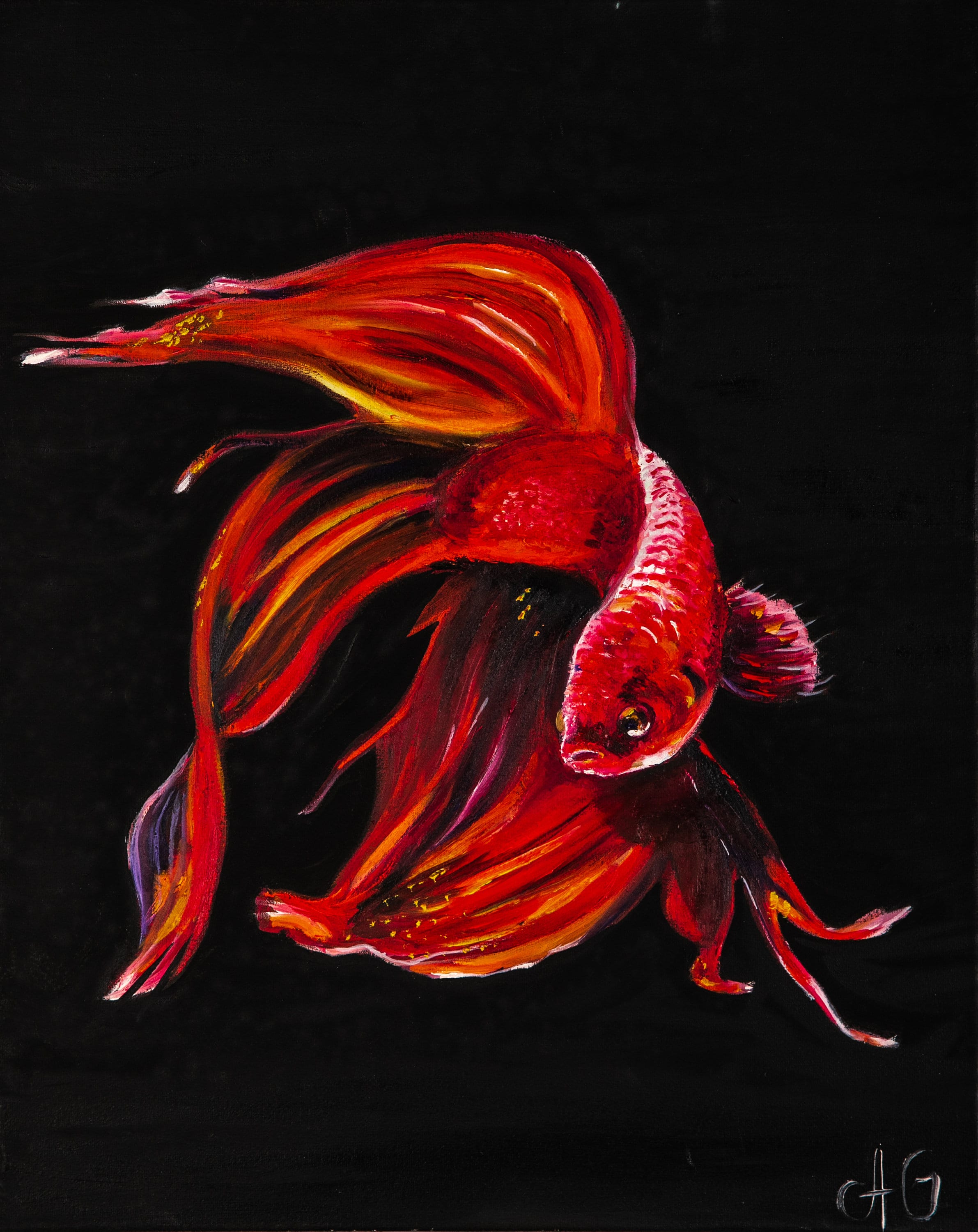 Red Fish Oil Painting | Etsy