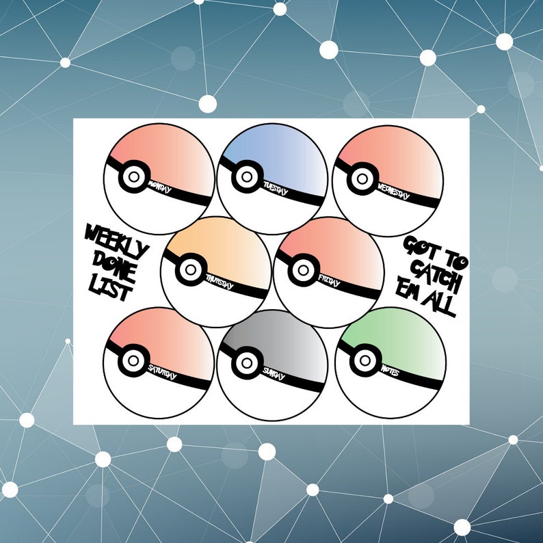 Planificador semanal de descarga digital de Pokémon Pokeball - Etsy México