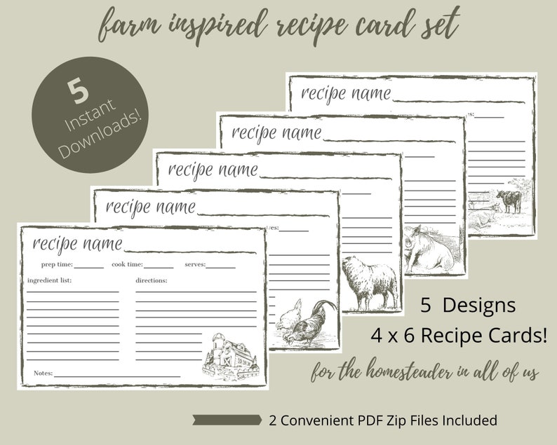 Homestead Recipe Cards | Farm Themed Recipe Cards | Printable Instant ...