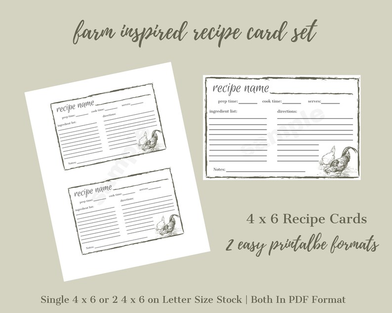 Homestead Recipe Cards | Farm Themed Recipe Cards | Printable Instant ...