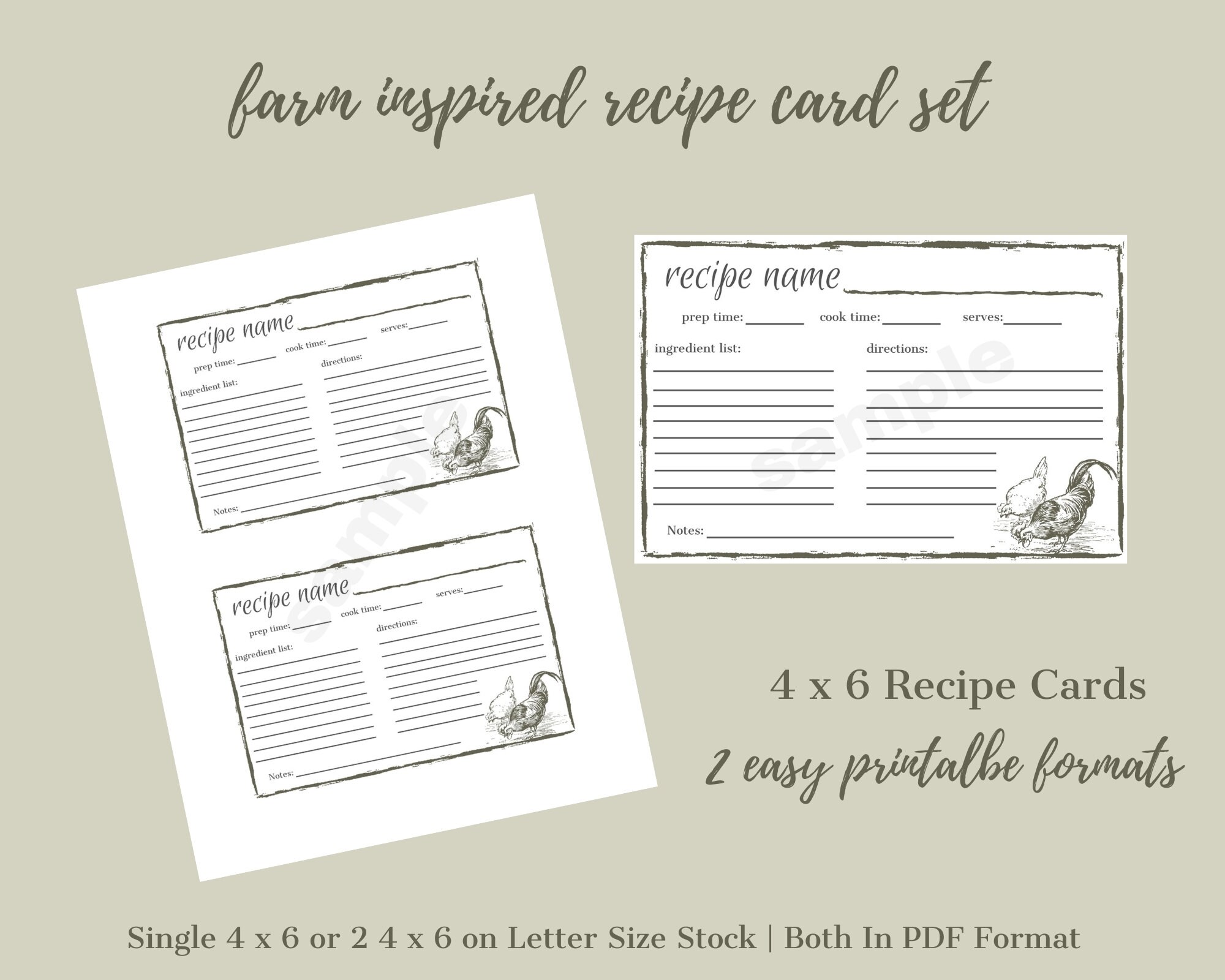 Homestead Recipe Cards | Farm Themed Recipe Cards | Printable Instant ...