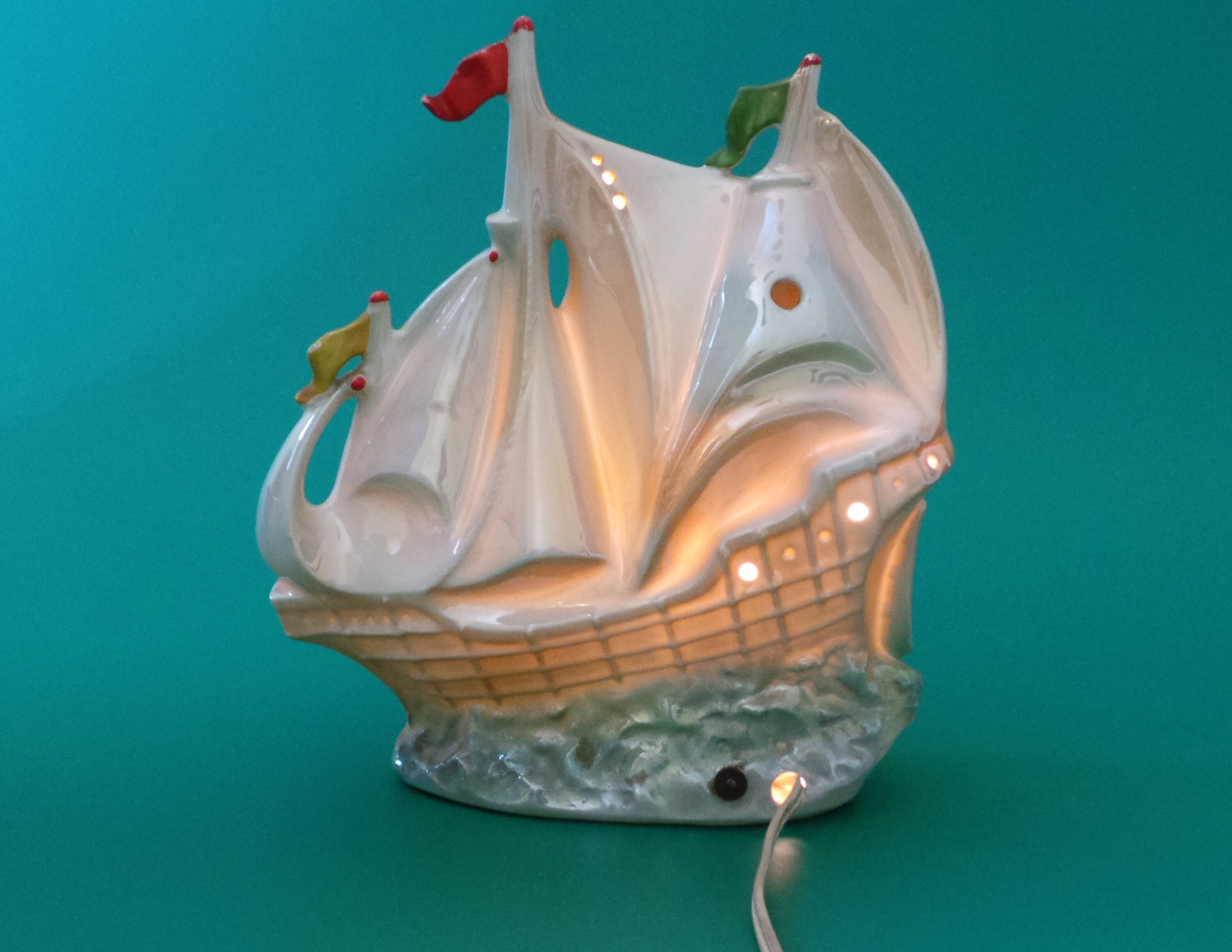 Antique Porcelain Sailing Ship Aroma Lamp Vintage Porcelain Night Light ...