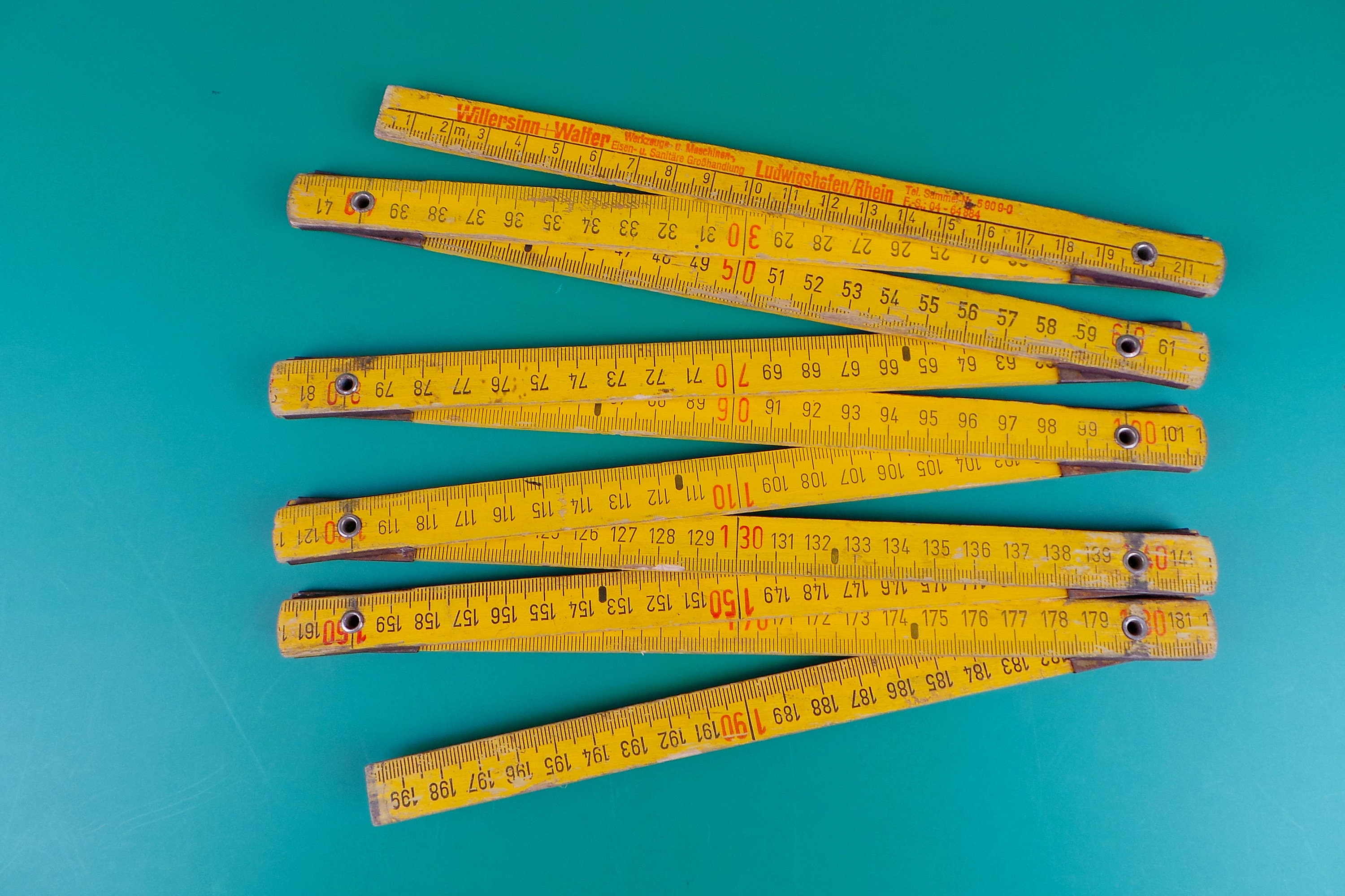 Vintage Yellow Carpenter's Folding Ruler Metal Hinges Willersinnwalter ...