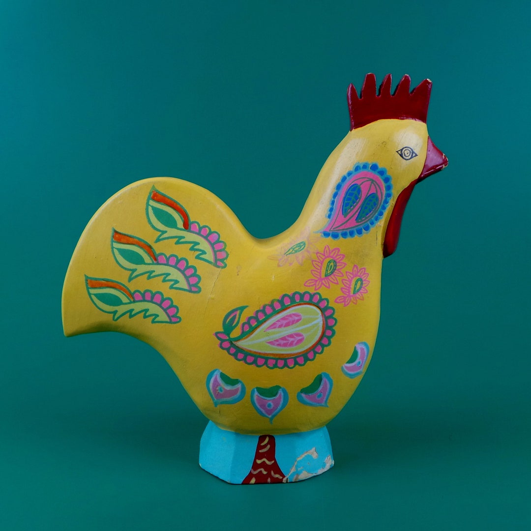 Vintage Large Wooden Handmade Dala Rooster * Vintage Wooden Colorful ...