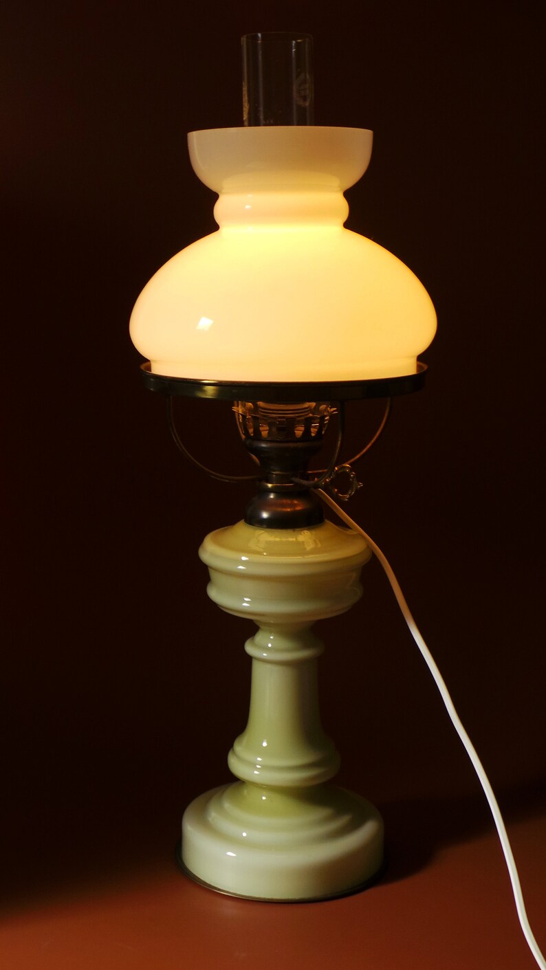Vintage Large Art Deco Working Gas Table Lamp Light Green Porcelain ...